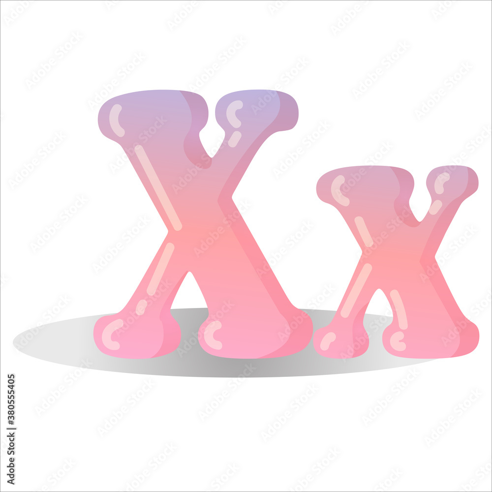 Letter X pink color drawn in cartoon style. Children's English alphabet ...