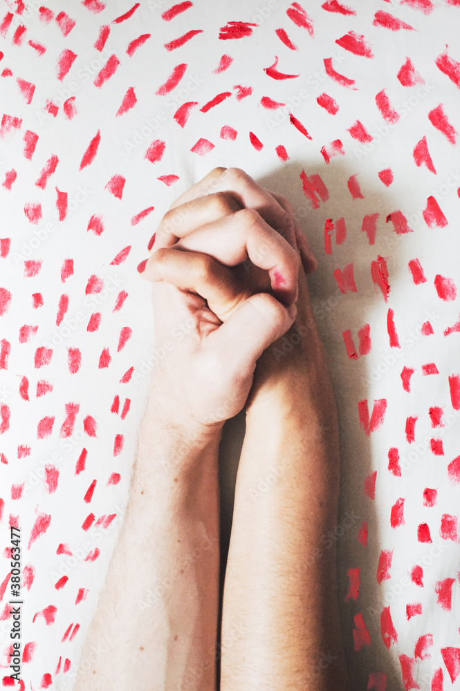 Foto de Entangled hands - printed photos with real paint markings do ...