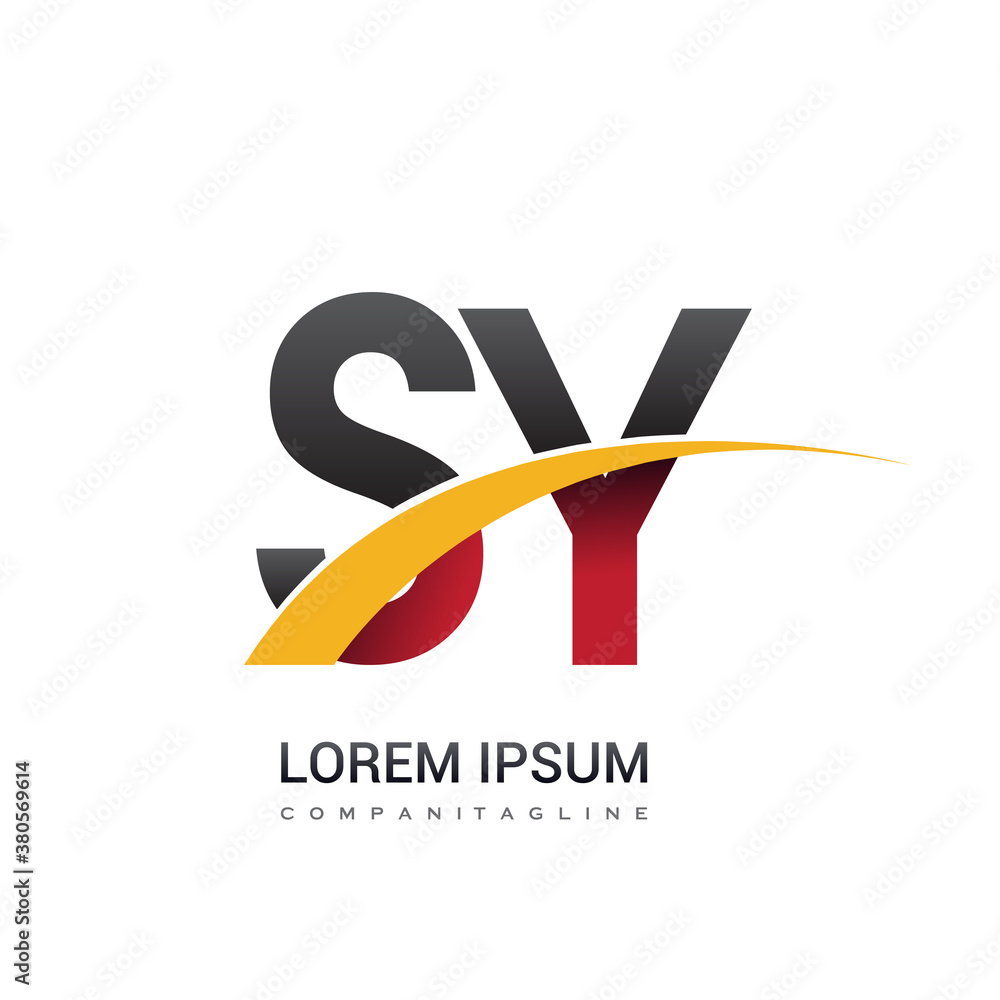 initial letter SY logotype company name colored red, black and yellow ...