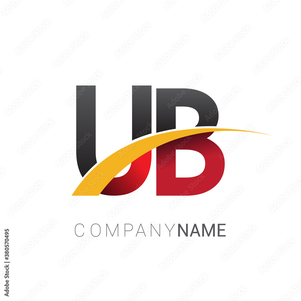 initial letter UB logotype company name colored red, black and yellow ...
