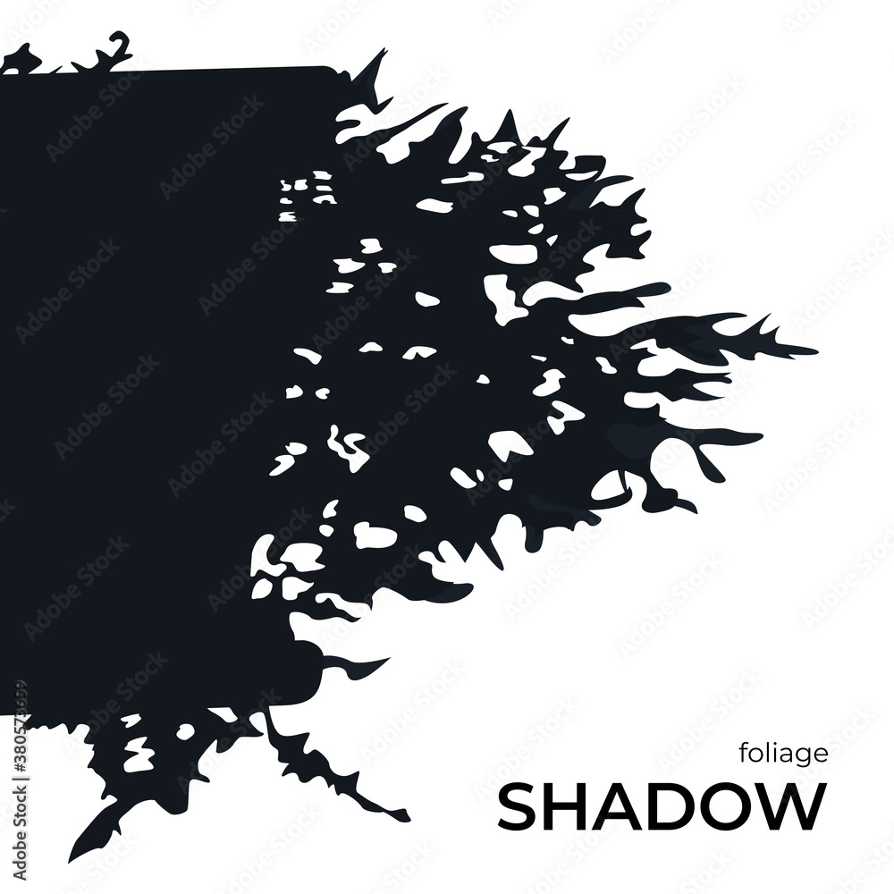 Black silhouette of bush. Shadow for overlay. Branches and leaves, flat ...