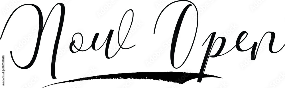 Now Open Cursive Calligraphy Black Color Text On White Background Stock ...