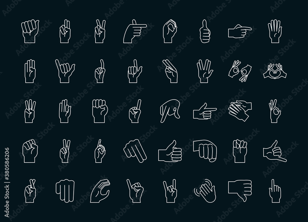 sign language hand gestures collection icons line and fill Stock Vector ...