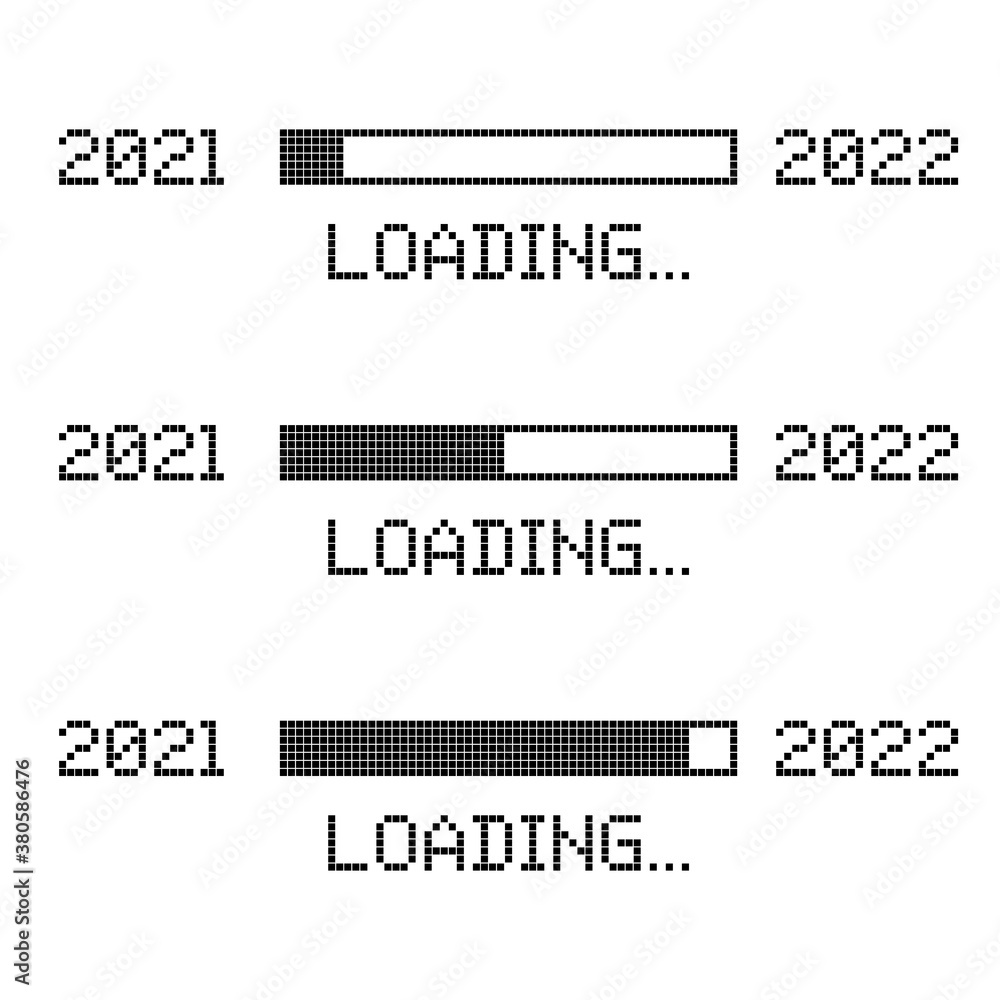 Set pixelated progress bar showing loading of 2022 year on white ...