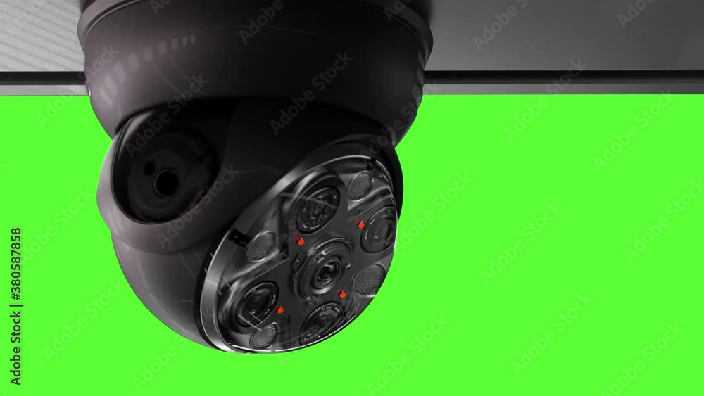 Futuristic security CCTV camera with Motion sensor on green screen ...
