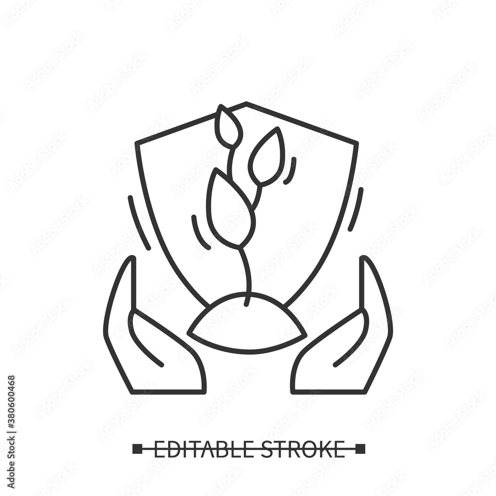 World nature protection line icon. Endangered plants species saving ...