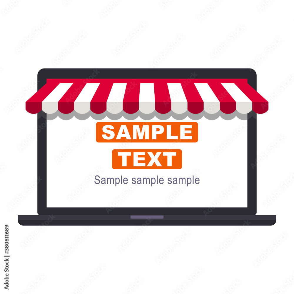 Online shop, web store concept. Laptop computer with awning. Isolated ...