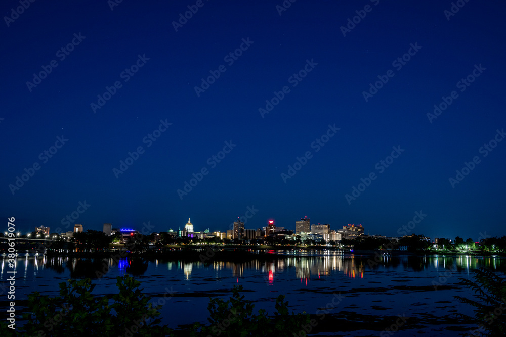A photo of the Riverfront Park skyline at night seen from across the ...