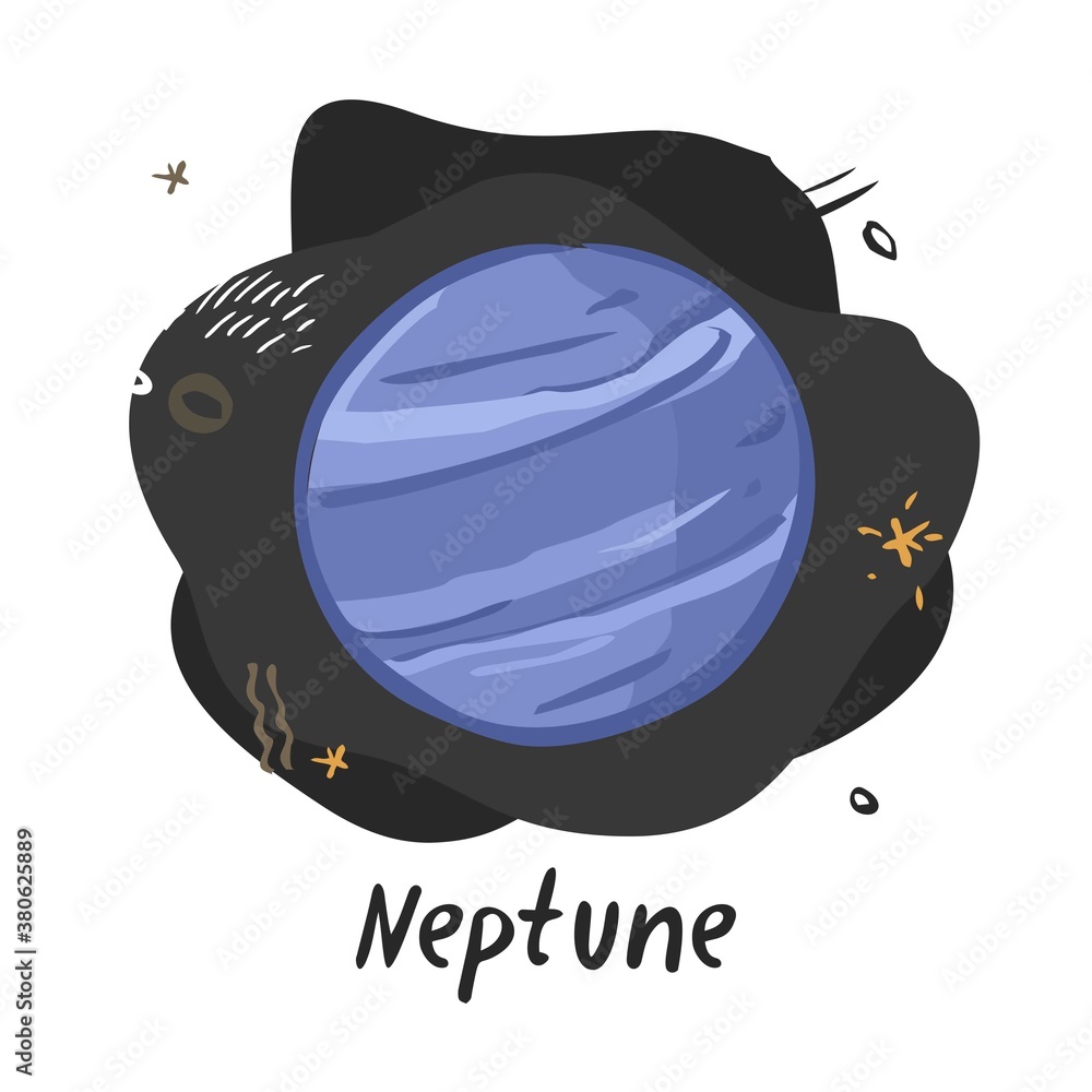 Planet Neptune sketch-style drawing against space background isolated ...
