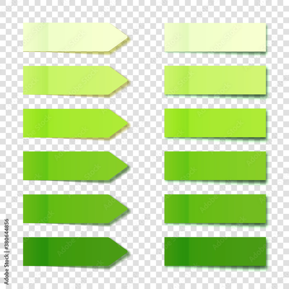 Realistic green sticky notes collection. Arrow flag tabs. Post note ...
