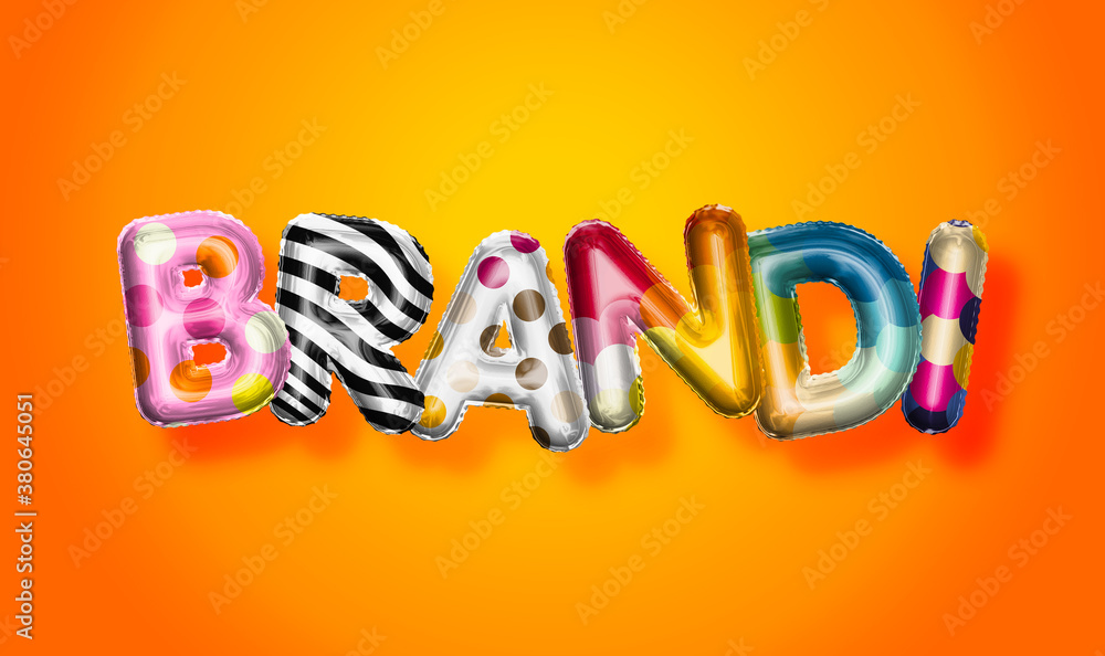 Brandi female name, colorful letter balloons background Stock Photo ...