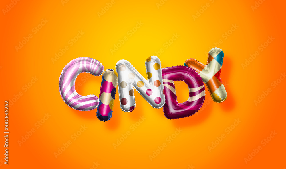 Cindy female name, colorful letter balloons background Stock ...