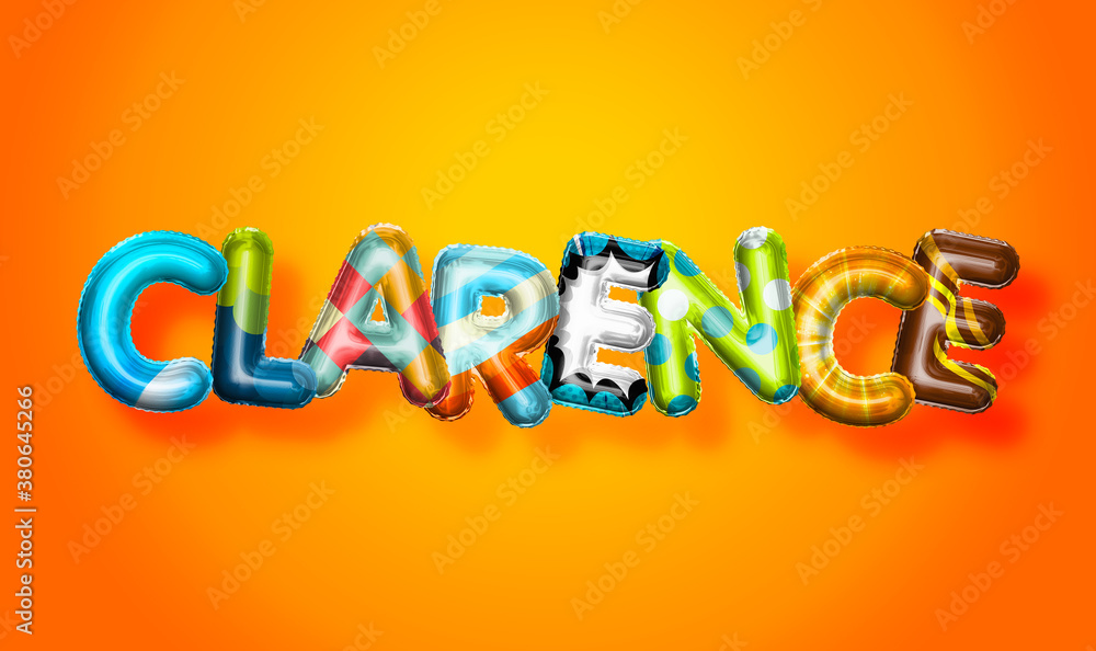 Clarence male name, colorful letter balloons background Stock ...