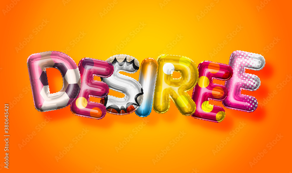 Desiree female name, colorful letter balloons background Stock ...
