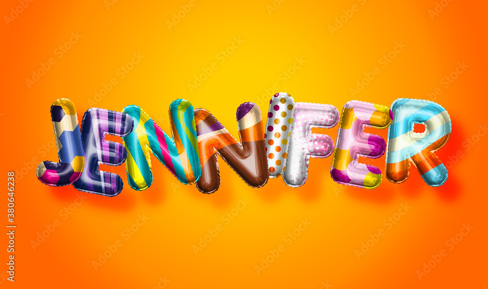 Jennifer female name, colorful letter balloons background Stock ...
