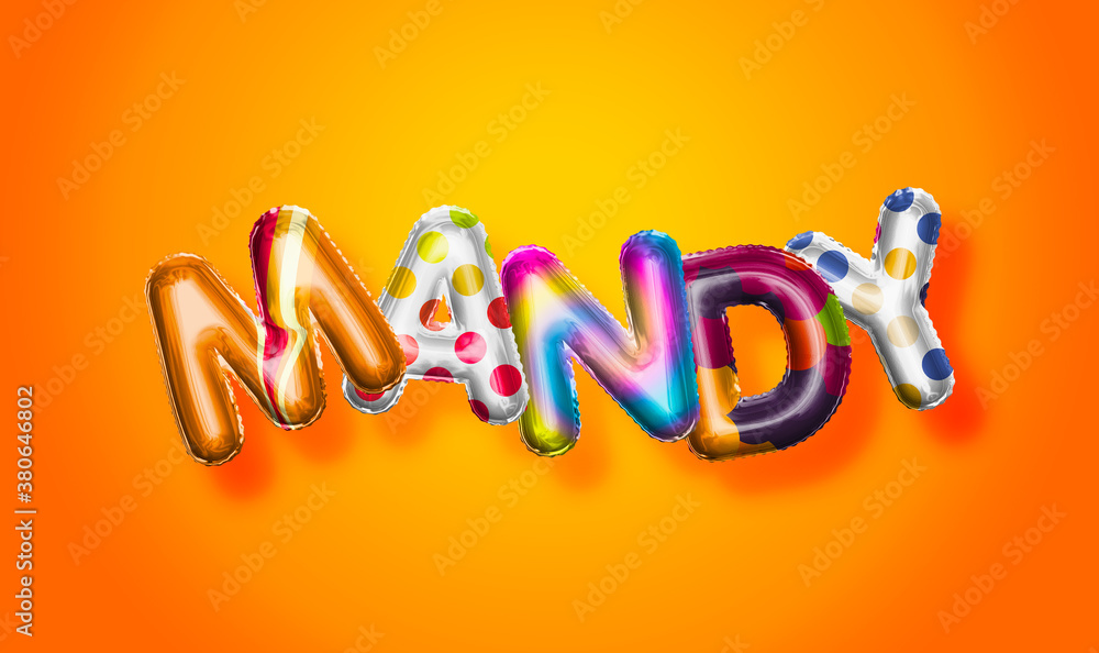 Mandy female name, colorful letter balloons background Stock Photo ...
