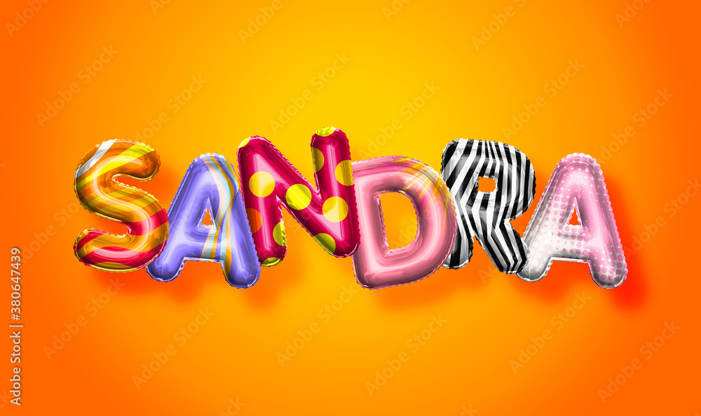 Sandra female name, colorful letter balloons background Stock ...