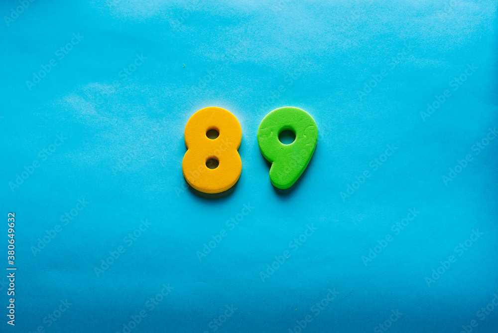 89 years old celebrating classic logo. Colored happy anniversary eighty ...