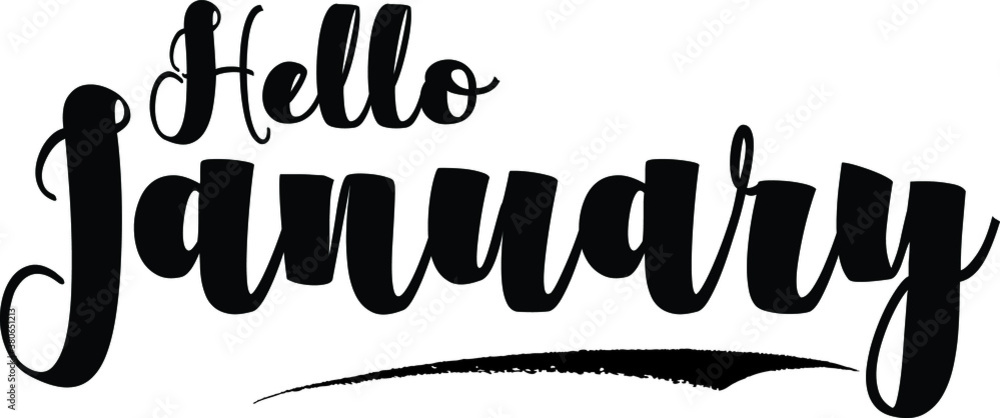 Hello January Bold Calligraphy Black Color Text On White Background ...
