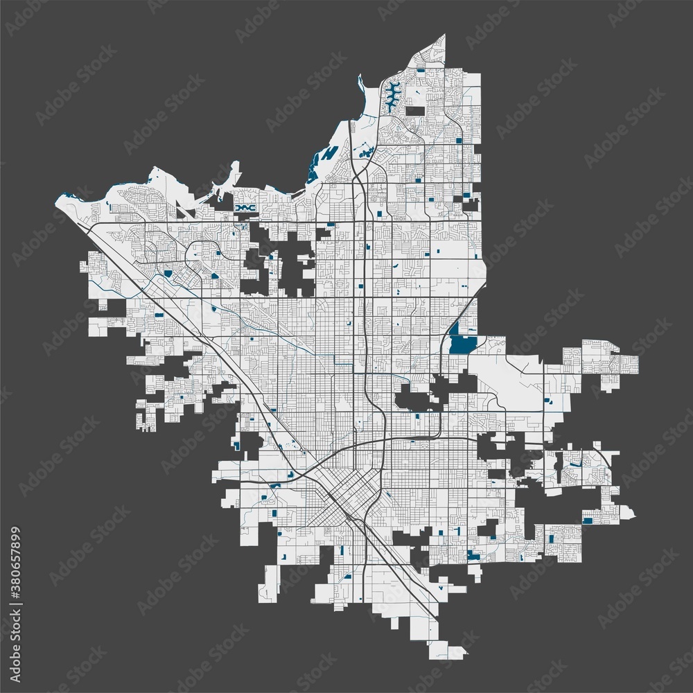 Detailed map of Fresno city, Cityscape. Royalty free vector ...