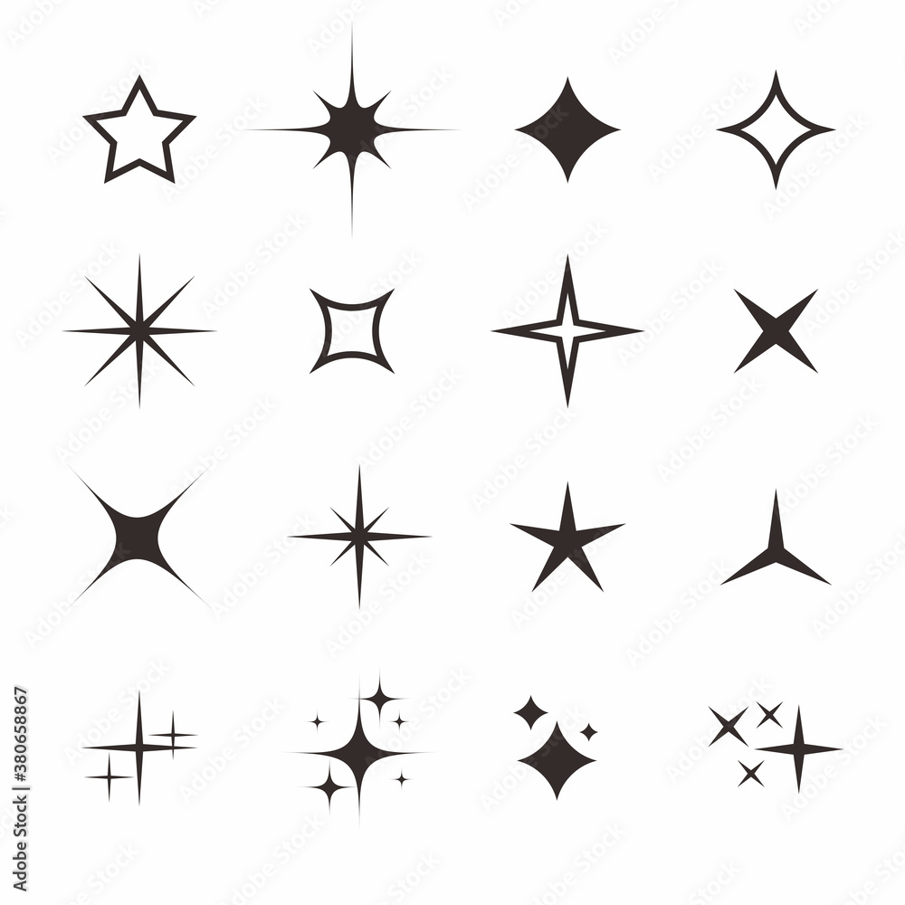 Set of Simple Assorted Star Shape Design, Collection of Flat Star ...