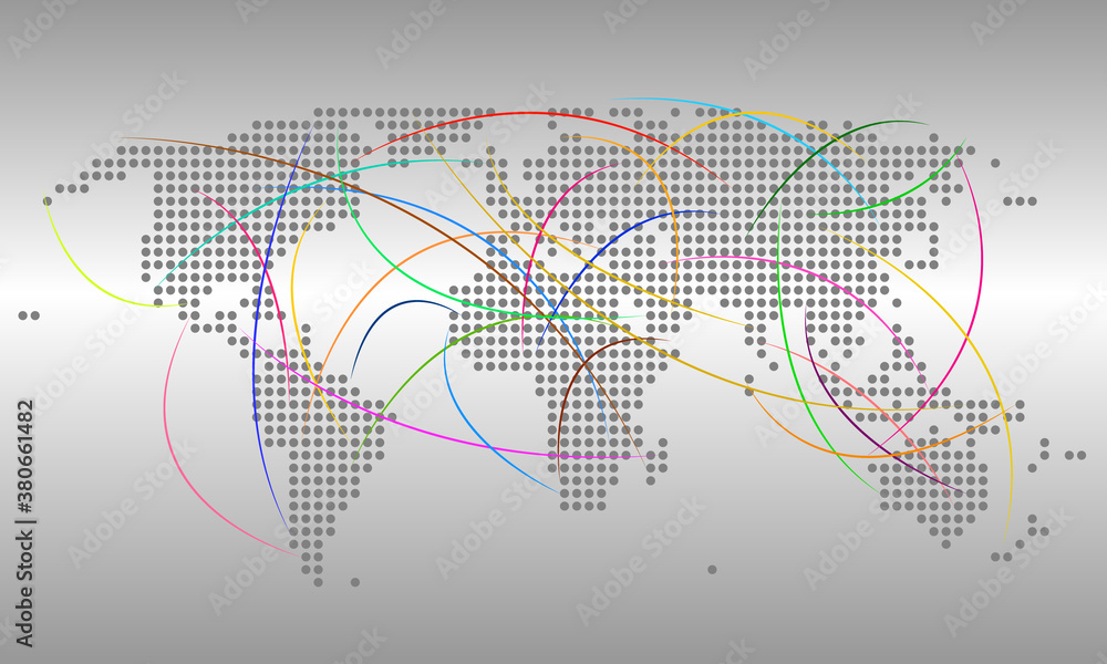 Dotted world map with color lines Stock Vector | Adobe Stock