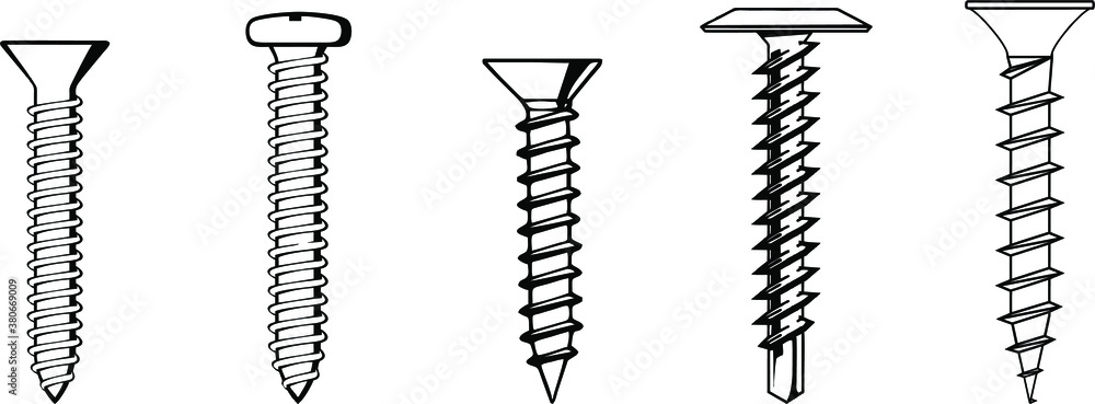 Vektorová grafika „Screw nut set drawing, Nuts, Bolts & Screws ...