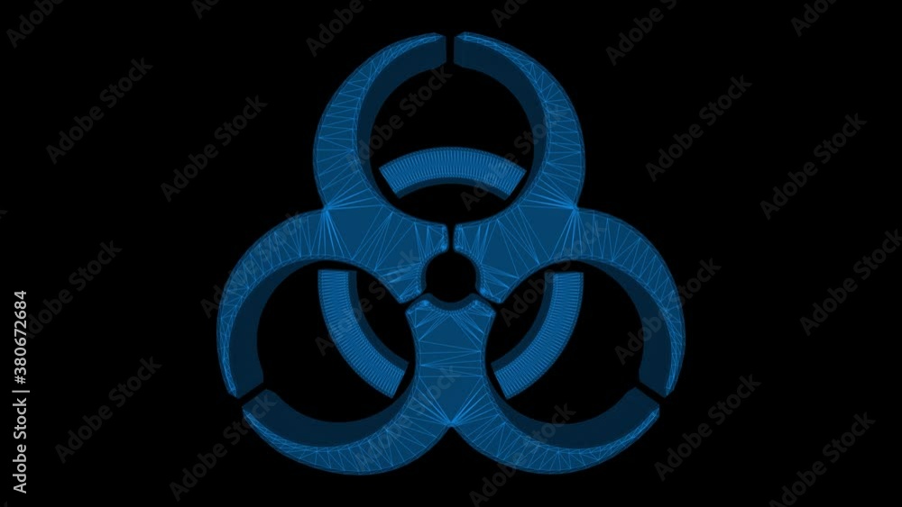 Biohazard 3d wireframe with thin blue lines. Epidemic futuristic ...