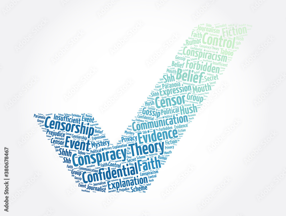 Conspiracy Theory check mark word cloud collage, concept background ...