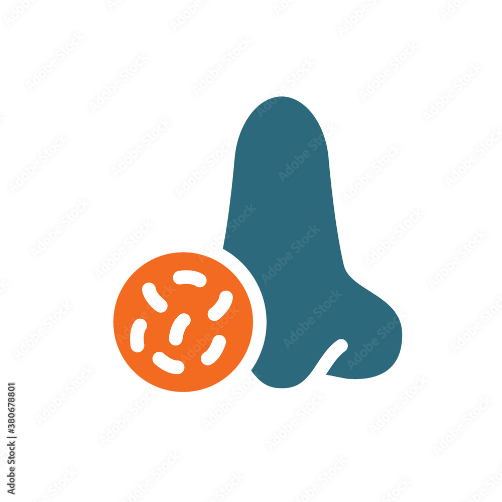 Nose with bacteria colored icon. Diseased of nose and paranasal sinuse ...
