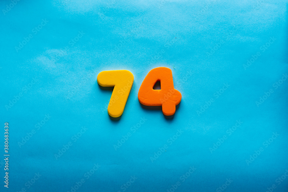 74 years old celebrating classic logo. Colored happy anniversary 74 th ...