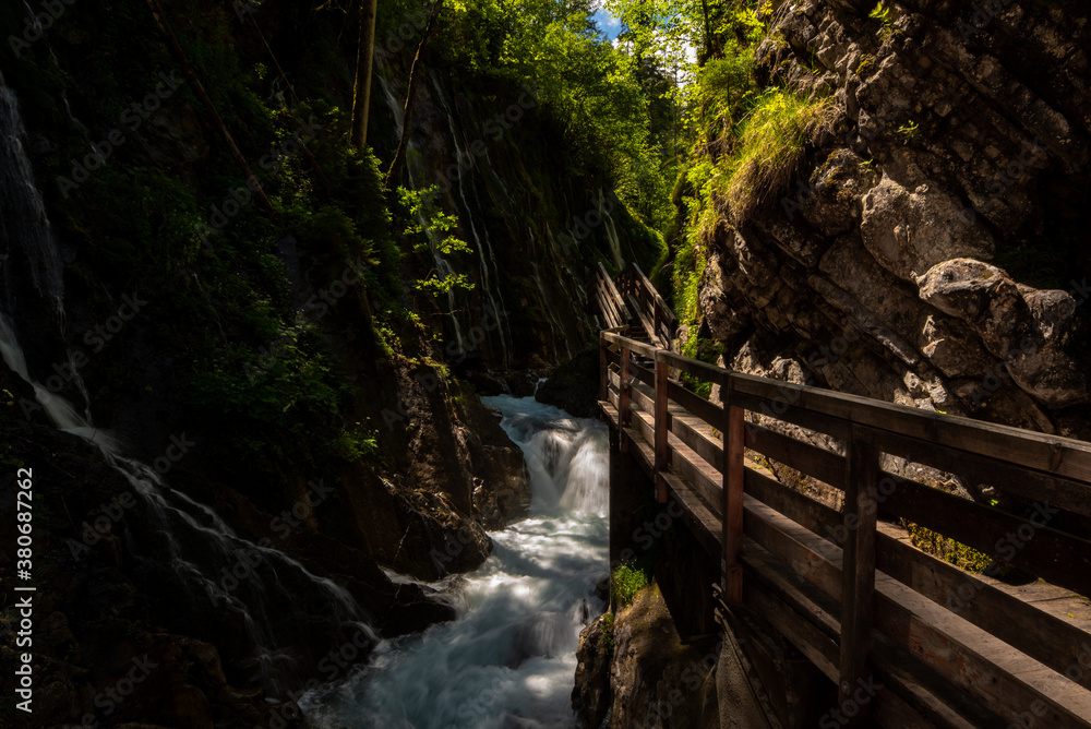 Beautiful wooden path trail for nature trekking and alp hiking with ...