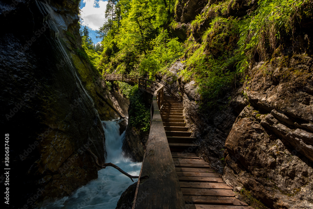 Beautiful wooden path trail for nature trekking and alp hiking with ...
