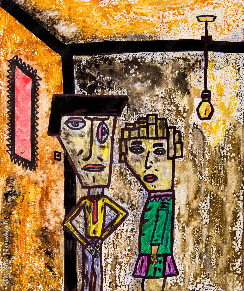 Abstract painting of a couple in a room Stock Photo | Adobe Stock