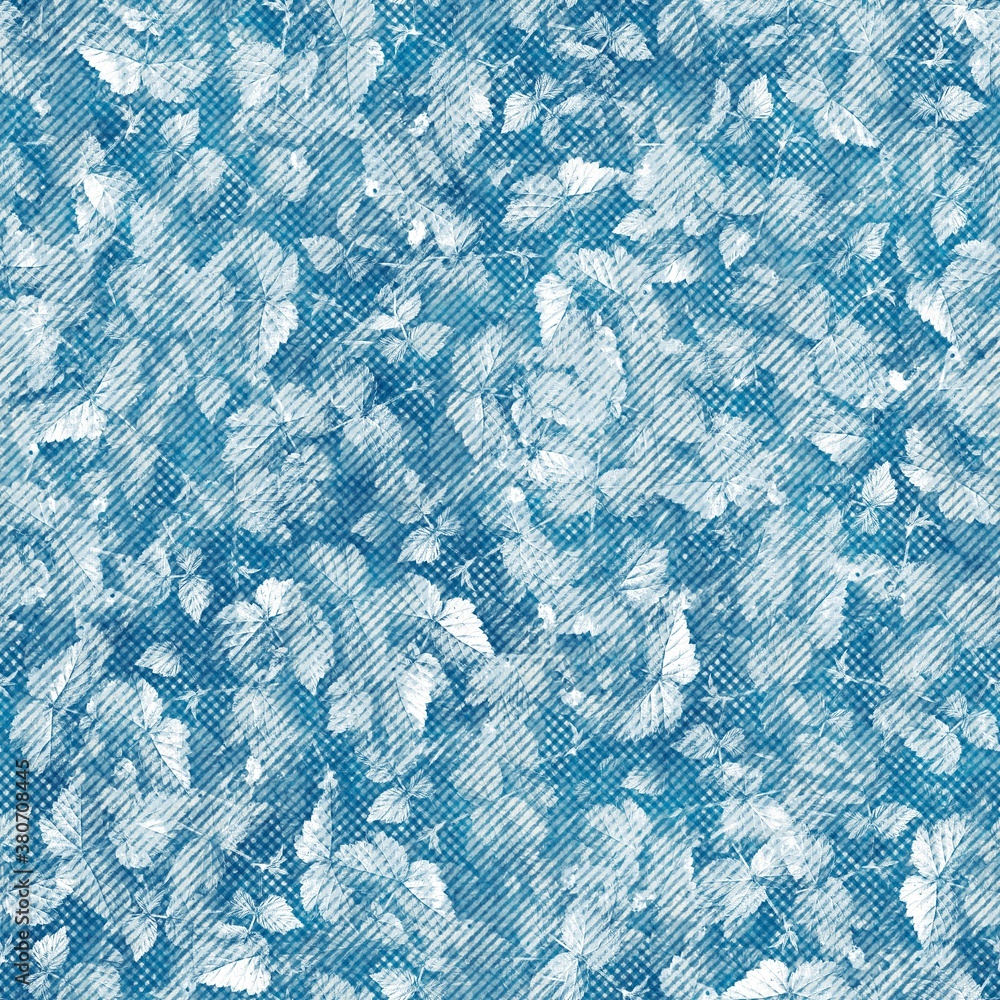 Seamless blue ink pen crosshatch blueprint leaves pattern. High quality ...