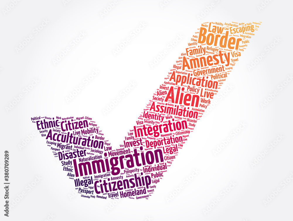 Immigration check mark word cloud collage, concept background Stock ...