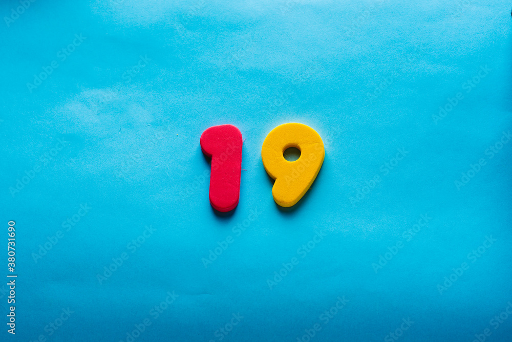 19 years old celebrating classic logo. Colored happy anniversary 19 th ...