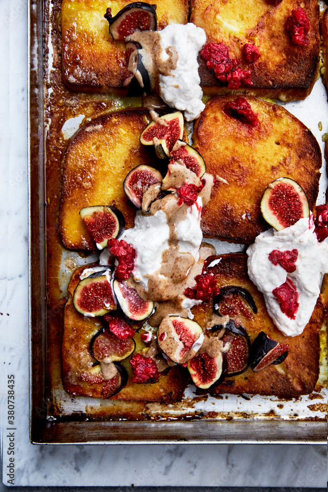 French Toast with honey roasted figs and ricotta Stock Photo | Adobe Stock