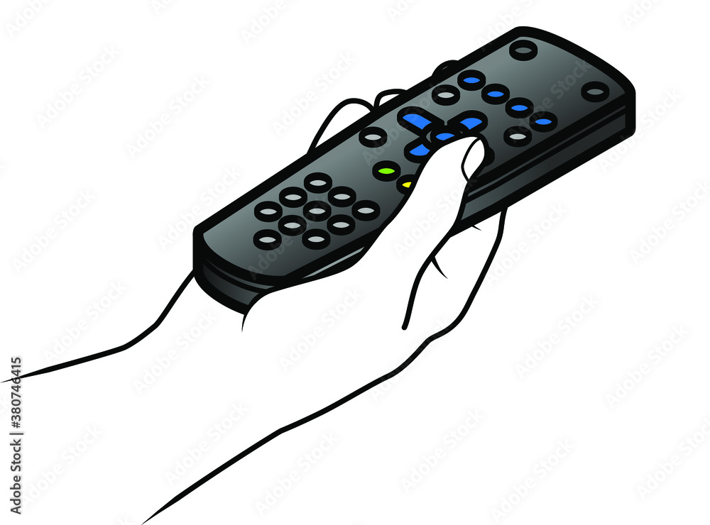 Line drawing of a human male hand holding a remote control. Stock ...