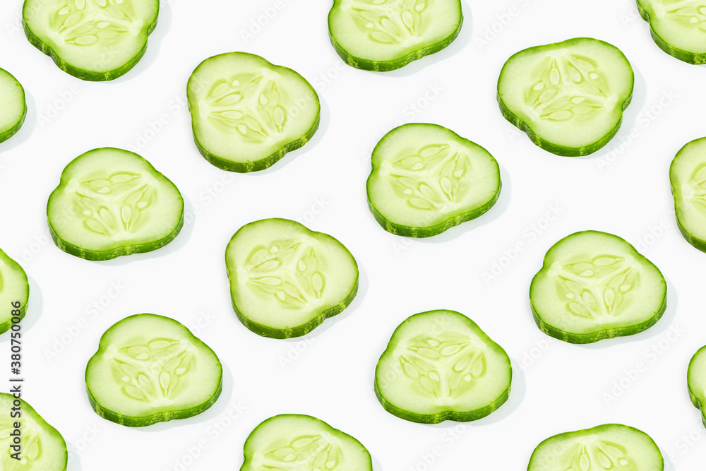 Cucumber slice pattern isolated on white background. Cucumis sativus ...