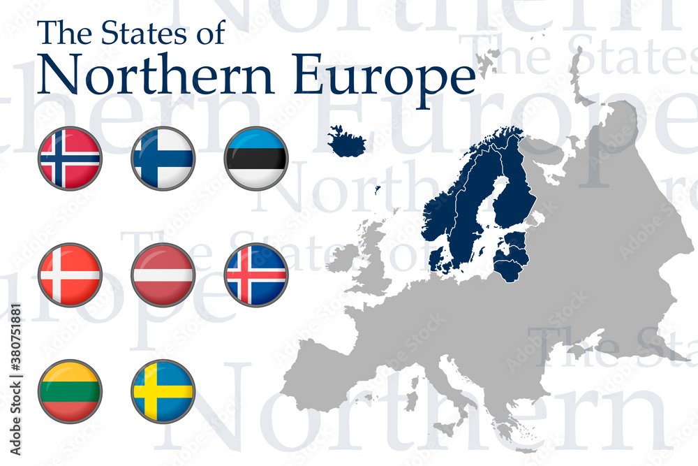 A set of icons for Northern European flags. Vector image of flags and ...