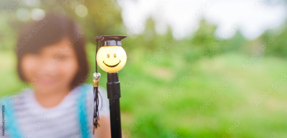 Education success.child development.Graduation cap model with green ...