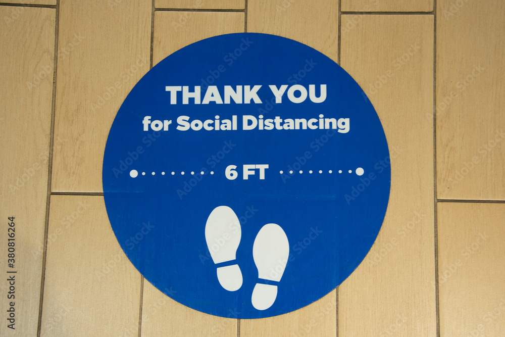 Thank you for social distancing round blue decal Stock Photo | Adobe Stock