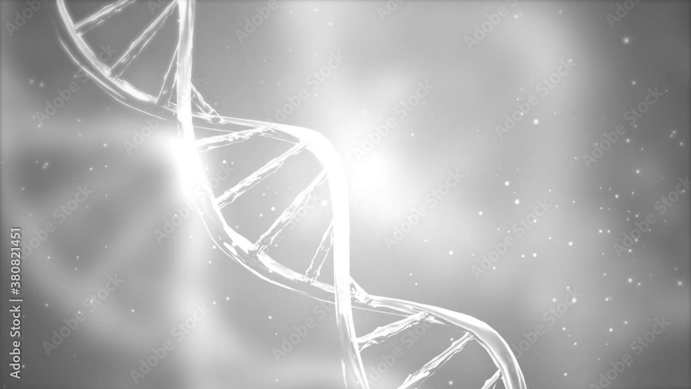 Abstract White DNA 3D Hologram glowing rotating DNA double helix loop ...
