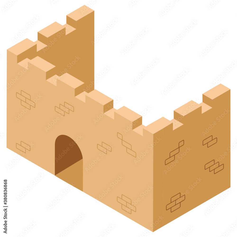 Isometric icon of castle pillar, medieval castle concept Stock Vector ...