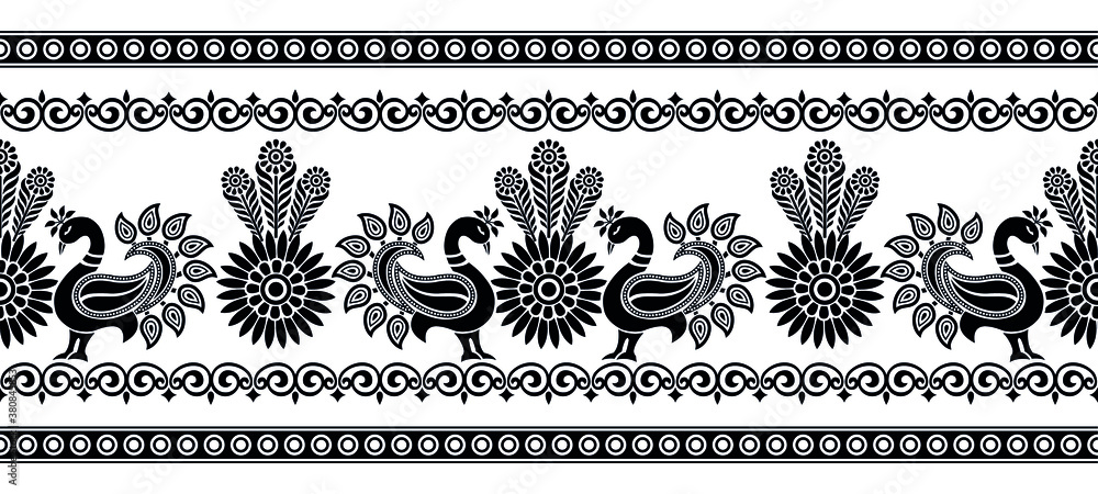 Seamless vector border with peacock Stock Vector | Adobe Stock