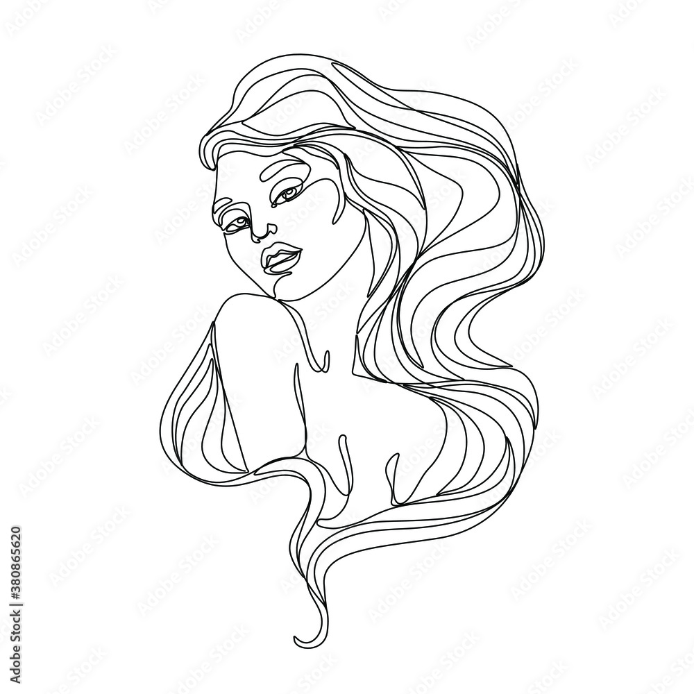 Woman Abstract Portrait Continuous Line Drawing Face Of The Girl Is A