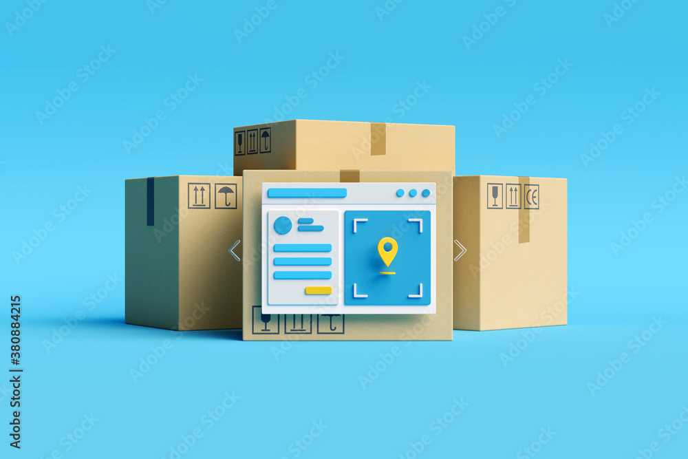 Logistics, delivery and online order tracking concept. Parcel boxes and ...