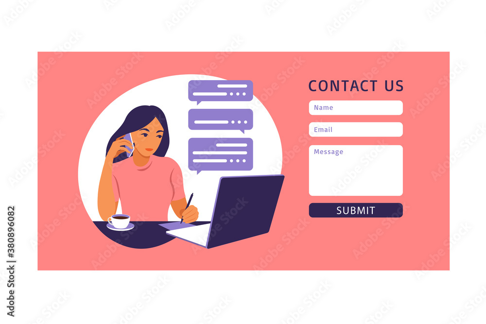Contact us form template for web and Landing page. Female customer ...