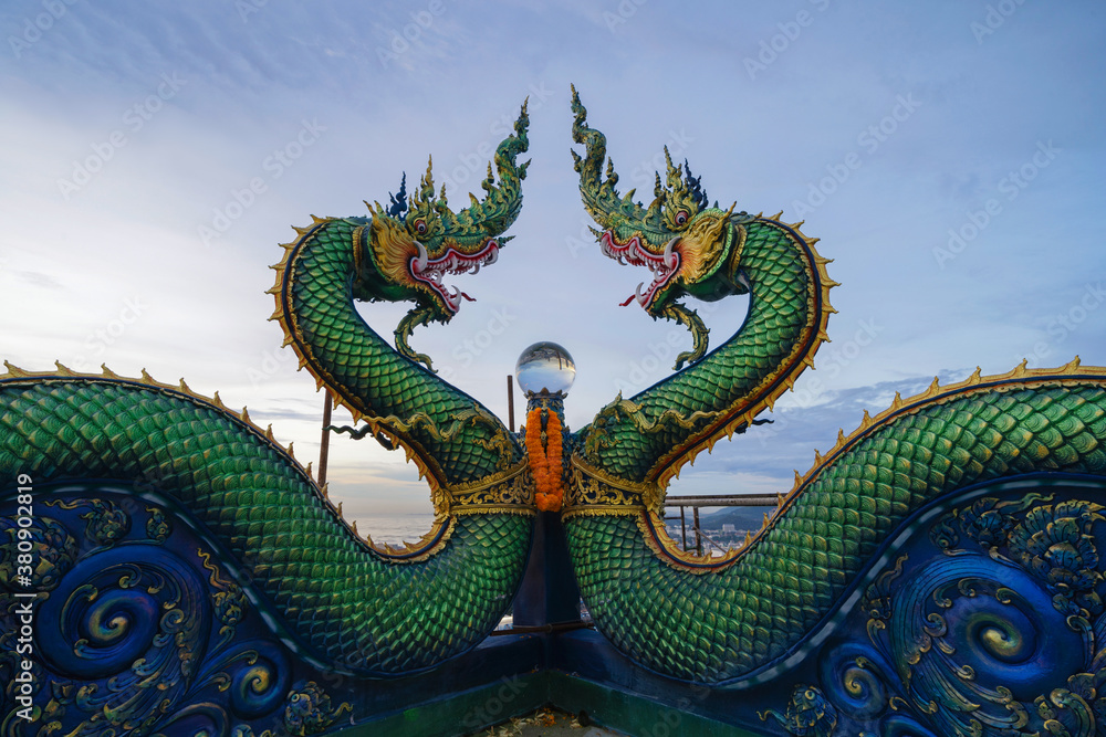 Head of Naga snake in Wat Khao Phra Kru Temple, Si Racha District ...